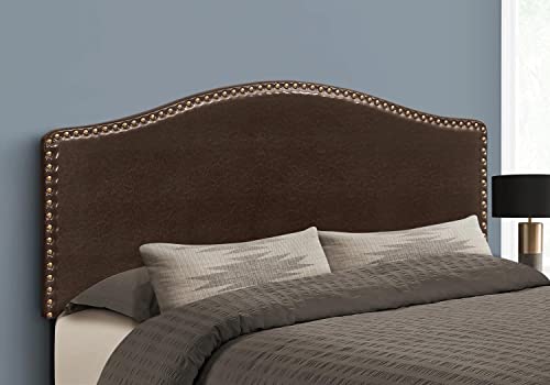 Monarch Specialties 6010Q, Bedroom, Upholstered, Pu, Transitional Bed-Queen Size Leather-Look Headboard, Dark Brown