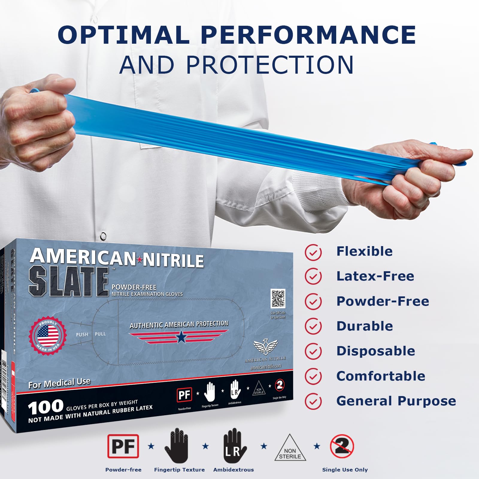 American Nitrile β Slate Powder Free Nitrile Gloves β Latex Free Disposable Gloves β Made in the USA