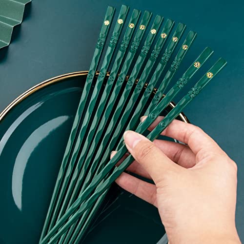 5 Pairs Food Grade Polymer Laser Engraving Japanese Chopsticks, Squared Edge Non-Slip Reusable Sushi Sticks Hashi Handmade Christmas Gift (Five pairs antique chopsticks)
