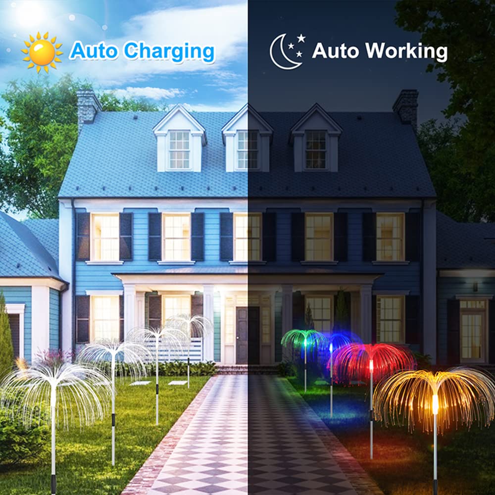 Atildp Upgraded Solar Garden Lights, 5 Pack Solar Jellyfish Lights with 8 Flash Mode Remote Control, Multi-Color Solar Lights Outdoor for Backyard Christmas Party Wedding Birthday