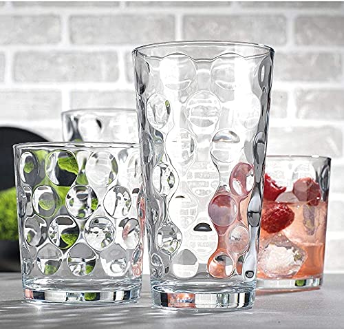 Attractive Durable Drinking Glasses, Set of 16 Clear Glass Cups, 8 Highball Glasses (16oz) 8 Rocks Glasses (13oz), Bubble Design Glassware Set for Water, Juice, Beer, Wine, and Cocktails
