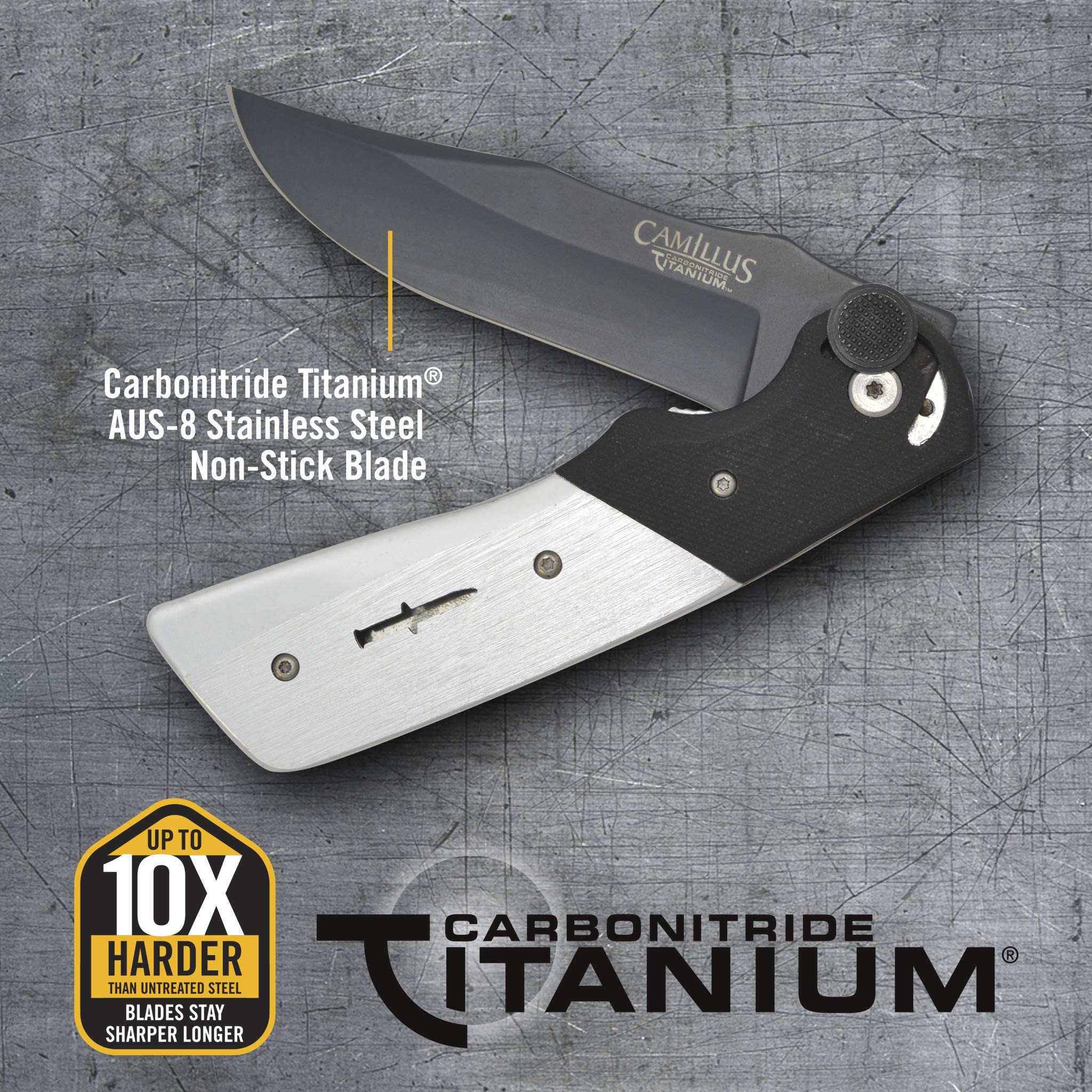 Camillus Cuda Bolt Carbonitride Titanium Folding Knife with Aluminum Body, G10 Bolster, 3.75-Inch Blade, Folding Knife, Everyday Knife, Camping tools, Black/Silver (19080)