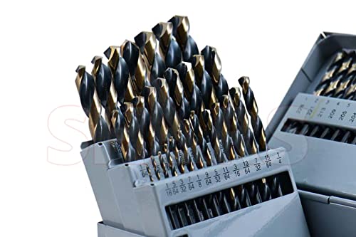 Shars 1/16-1/2", A-Z, #1-#60 HSS Heavy Duty Drill Grade Black & Gold Finish Jobber Drill 135° Point Angle 115 pcs Set 404-2929 L