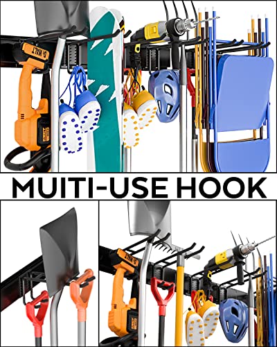 INCLY Garage Organization Storage Wall Mount, Garden Tool Organizer Systems, 48 Inch Heavy Duty Tool Storage Rack for Garage Wall with 6 Adjustable Hooks and 3 Rails