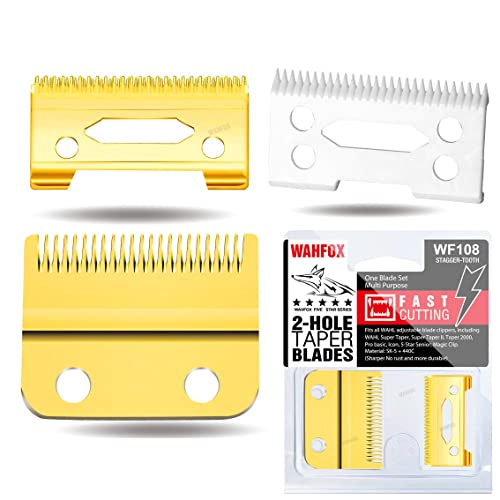 Professional 2 holes replacement blades set NEW Upgrade for Wahl Hair Clippers including 1 440C fixed blade 1 440C moving blade 1 Ceramic blade (Gold)