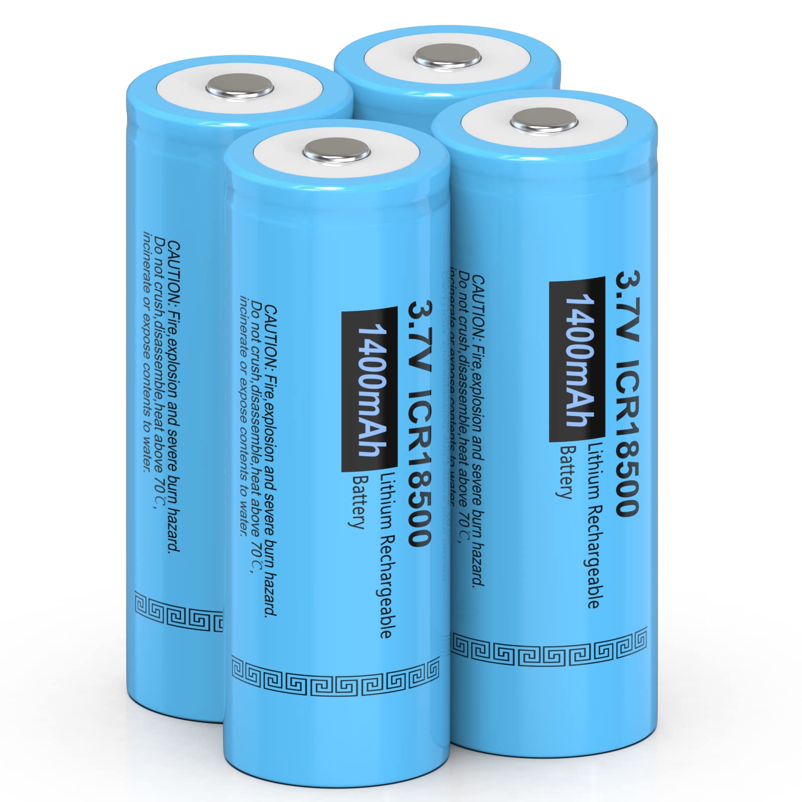 PKELL ICR18500 Rechargeable Li-Ion Batteries 3.7V 1400mah with Flat Top for Flashlight,Solar Garden Light(4pc)(They are Not AA,AAA Size Batteries)