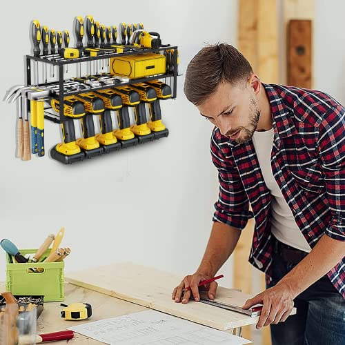 JMLUX Power Tool Organizer with 6 Drills Holder | Wall Mounted 3 Layer Tool Box Organizer | Heavy-Duty Metal Tool Holder Rack for Workshop and Garage| Perfect for Drill and Metal Tools Storage