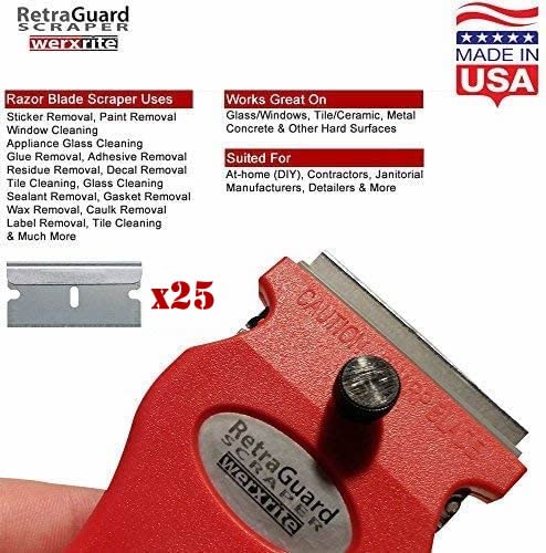 Werxrite Metal Blade Razor Scraper + 25 Replacement Carbon Steel Scraper Blades