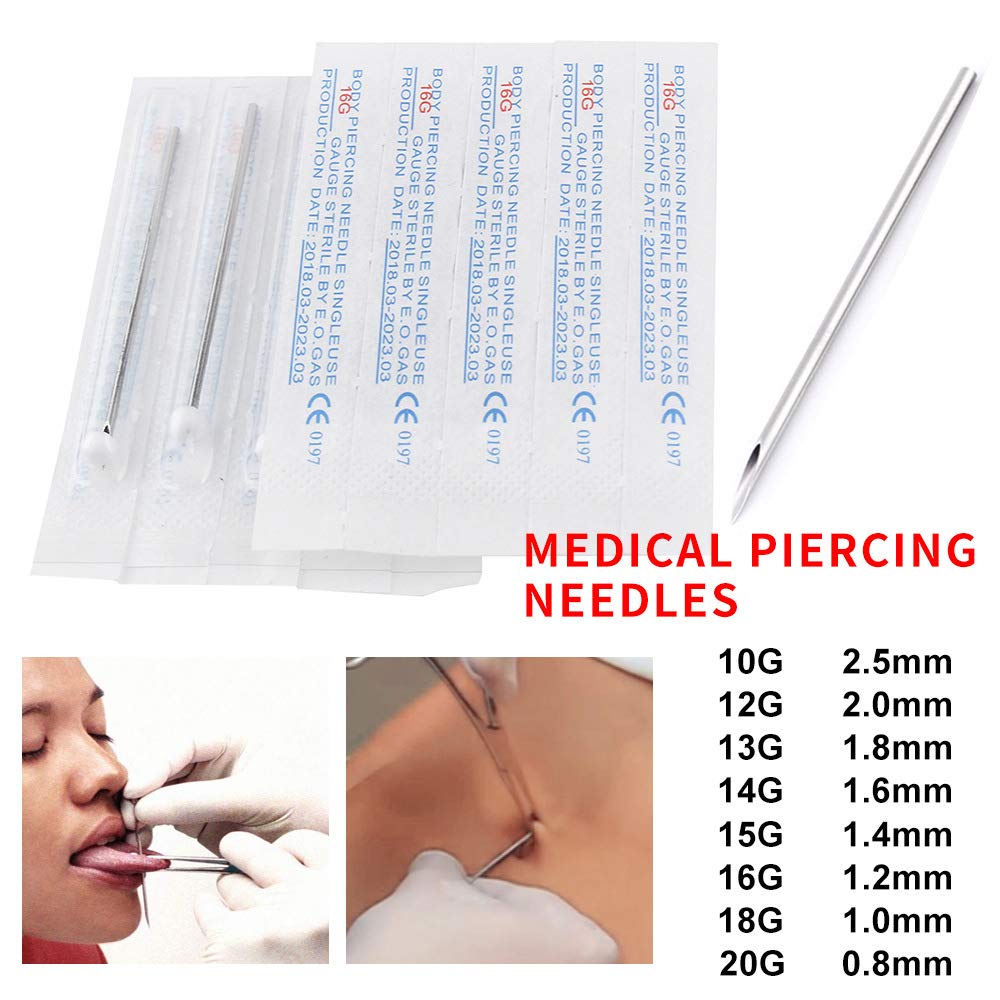 Shuiniba 20G 5 Pieces Body Ear Navel Nose Lip Nipple Piercing Needles