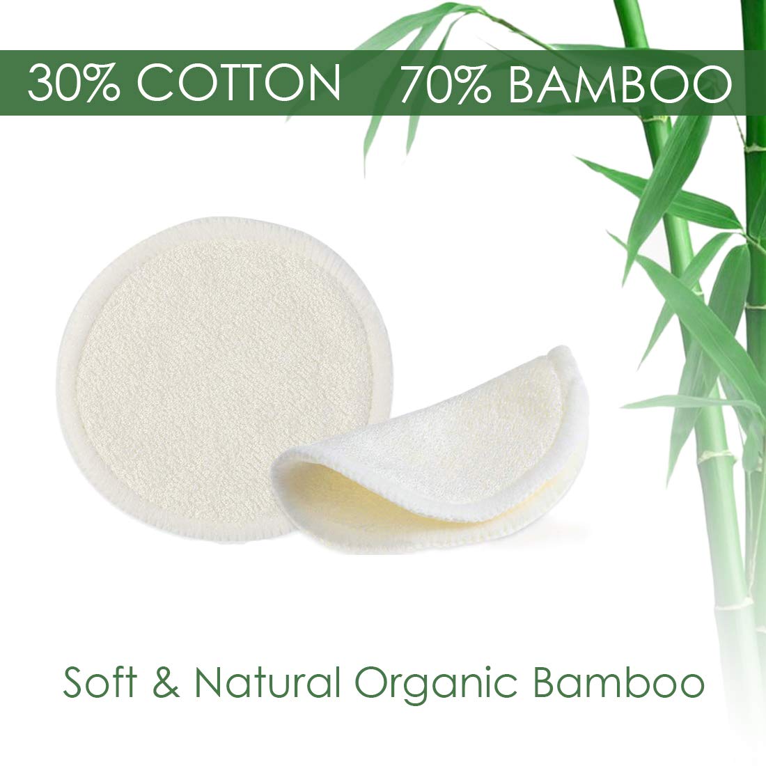 20PCS Reusable Makeup Remover Pads - Organic Bamboo Reusable Cotton Rounds with Laundry Bag, Washable Facial & Eye Makeup Cotton Pads