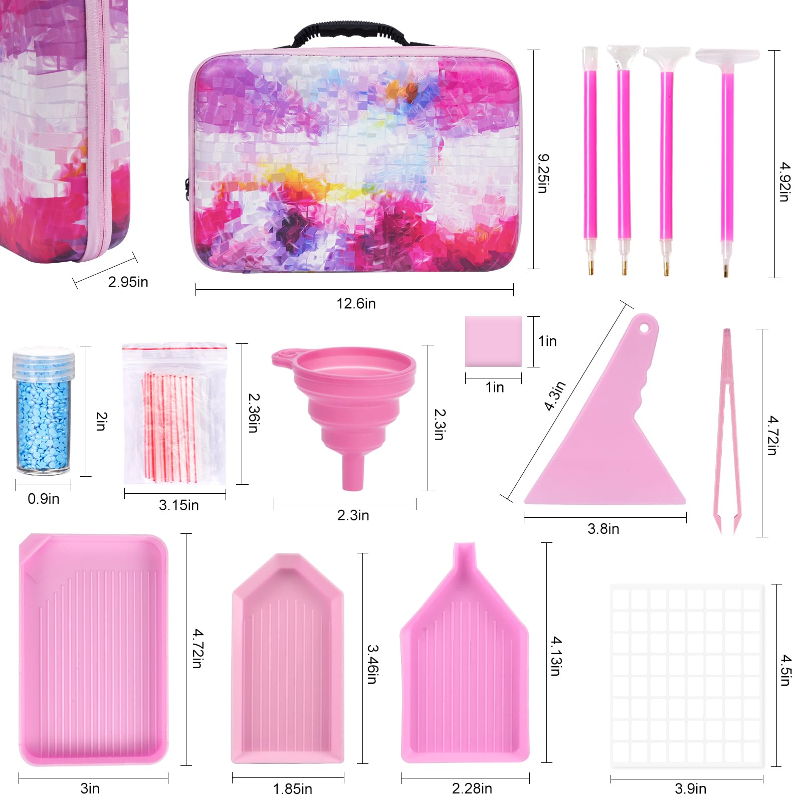 QUEFE 60 Slots Diamond Painting Storage Containers, Pink Diamond Art Accessories and Tools Kit Box with Shockproof Jars for DIY Diamond Art Craft Jewelry Bead Rhinestones Organizer
