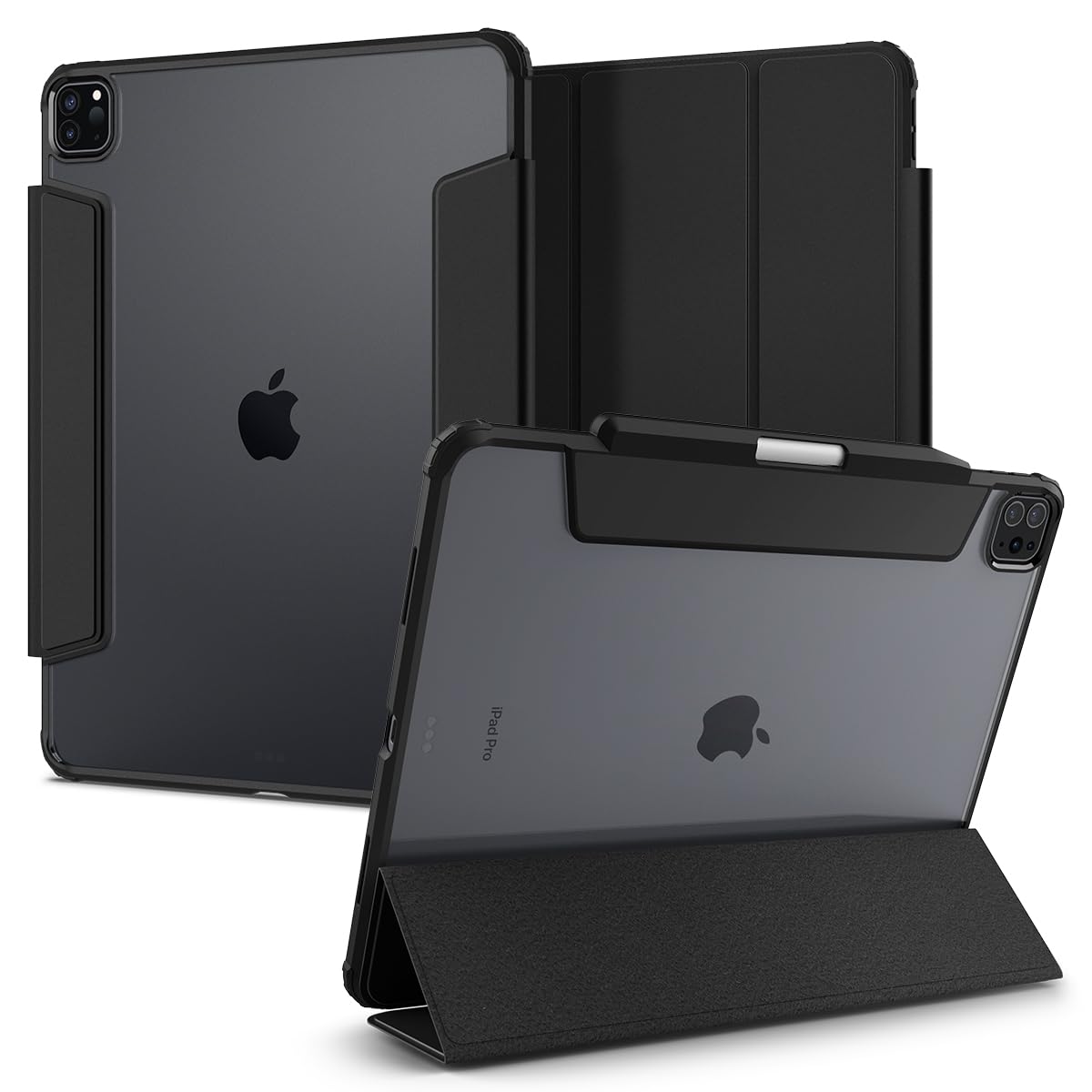 Spigen Ultra Hybrid Pro Designed for iPad Pro 12.9 inch Case M2 6th Generation (2022) / 5th Generation (2021) with Clear Transparent Back and Pencil Holder - Black