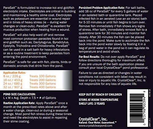 CrystalClear ParaSalt - Pond Salt for Koi & Goldfish - 20 Pounds Treats Up to 4,000 Gallons