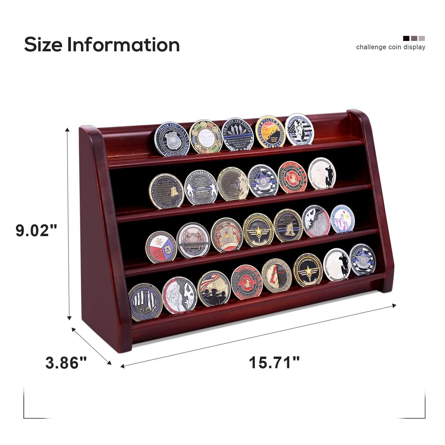 AtSKnSK 4 Rows Military Army Challenge Coin/Casino Chip Display Stand Rack Holder Case Collectible Holds 28-36 Coins