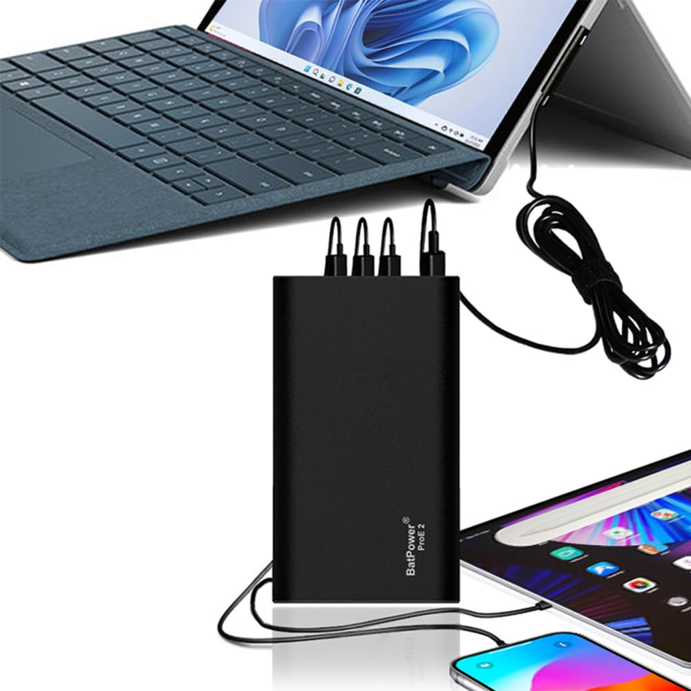 BatPower ProE 2 ES7B 98Wh Surface Power Bank for Surface Pro X 9 8 7 6 5 4 3 2 RT Go Surface Book 3 2 1 External Battery Surface Laptop 4 3 2 1 Portable Charger, USB QC Fast Charge Tablet Smartphone