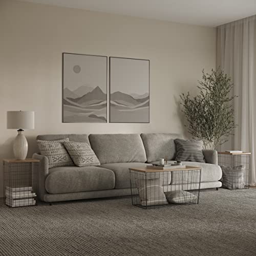 Lavish Home Set of 3 Living Room Tables - Metal Basket Storage with Removable Lids - 2 Small Side and 1 Large Accent Table (Brown/Black)
