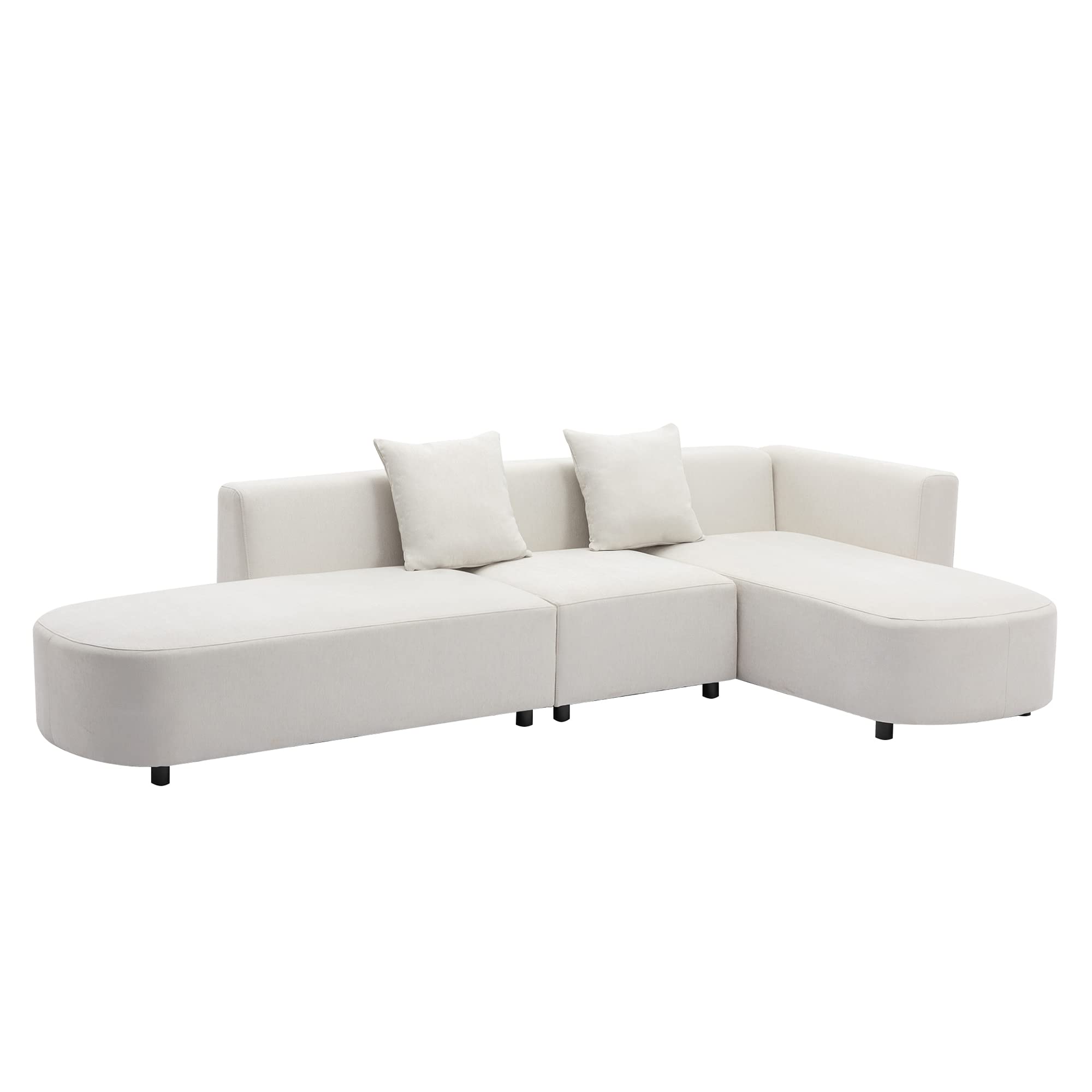 P PURLOVE 110.2 Inch Modern Sectional Sofa Couch,L Shape Chenille Sofa Couch with 2 Pillows,Modern Minimalist Style Couch for Apartment, Living Room,Beige Sofa Sectional