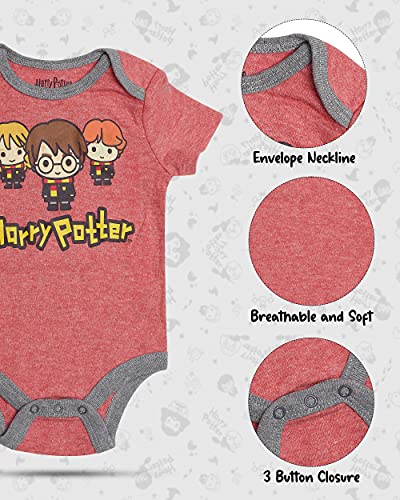 Harry Potter Baby Boys’ Short Sleeve Bodysuit Multipack Gift For Baby Girl or Boy Baby Clothes (3 Pack Red-White-Grey, 3-6 Months)