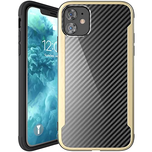 Nicexx Designed for iPhone 11 Case with Carbon Fiber Pattern, 12ft. Drop Tested, Wireless Charging Compatible - Gold
