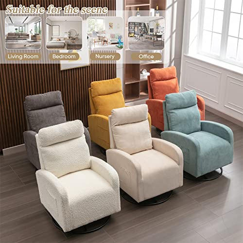 Deolme 360 Swivel Accent Glider Rocking Chair, Comfy Tufted Upholstered Glider Rocker for Nursery, Modern Armchair with Tall Back and Side Pocket for Living Room, Bedroom (Dark Gray)