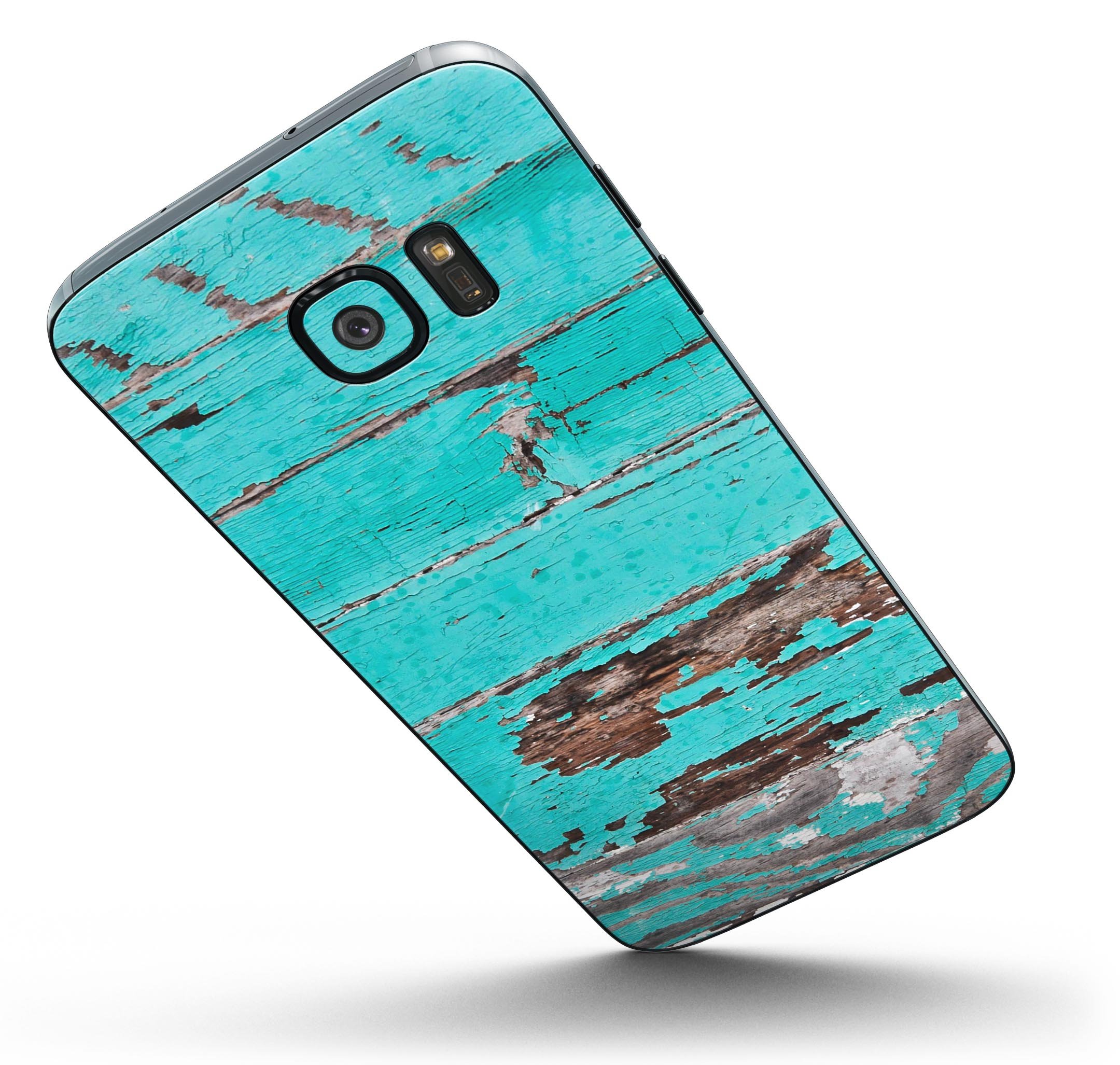 Design Skinz Design Skinz Turquoise Chipped Paint on Wood Full-Body Wrap Decal Skin-Kit for The Galaxy S9 Plus