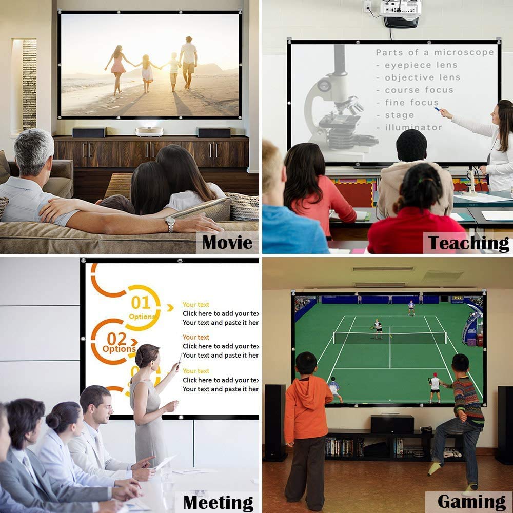 60 inch Projector Screen, 16:9 HD 4K Foldable No Crease Portable Video Projection Movie Screen Grommets for Outdoor Indoor Home Theater
