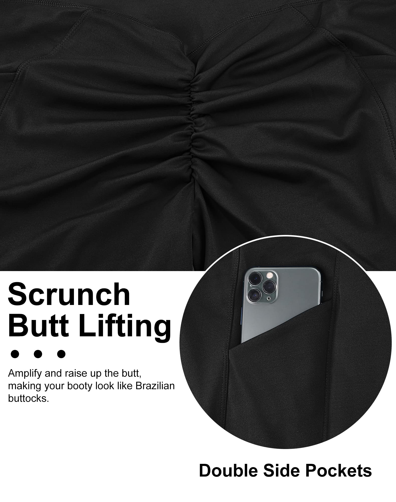 A AGROSTE Women Cross Waist Workout Shorts with Pockets 3" Scrunch Butt Lifting Shorts High Waist Booty Biker Short