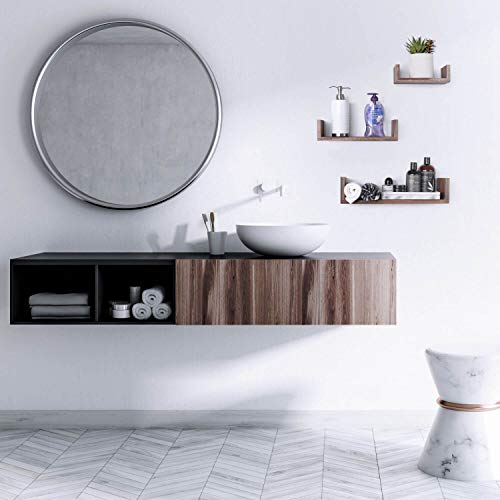 Under.Stated U Shaped Floating Wall Shelves - Rustic MDF with PVC Wall Mounted Display Rack | Multi-Purpose Hanging Shelves Set of 3 (Rustic Brown)
