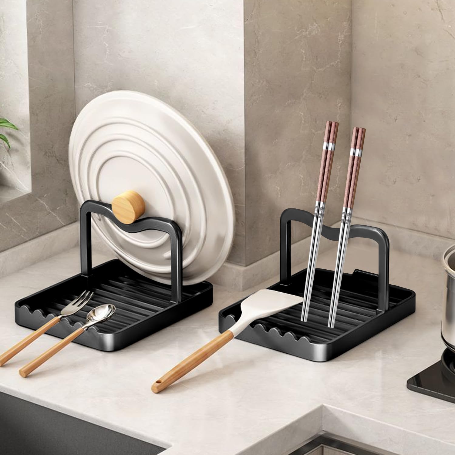 Ysks'hf spoon holder and pot lid holder,stainless steel,Kitchen Utensil Rest, scraper holder & pot holder,Spoon Holder for Stove Top - Kitchen Utensil Holder for Ladles & Tongs