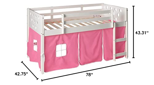 Donco Kids 780A-TW-750C-TB Circles Low Loft Bed with Pink Tent, Twin, White