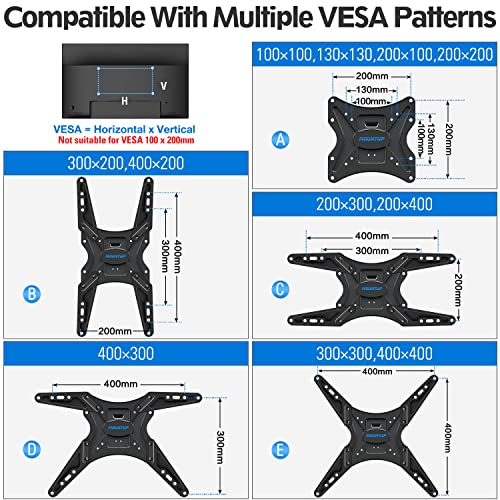 MOUNTUP TV Wall Mount, TV Mount Swivel and Tilt Full Motion for Most 26-55 Inch LED LCD Flat Curved TVs with Single Stud Articulating Arm, Wall Mount TV Bracket up to VESA 400x400mm & 88lbs, MU0014