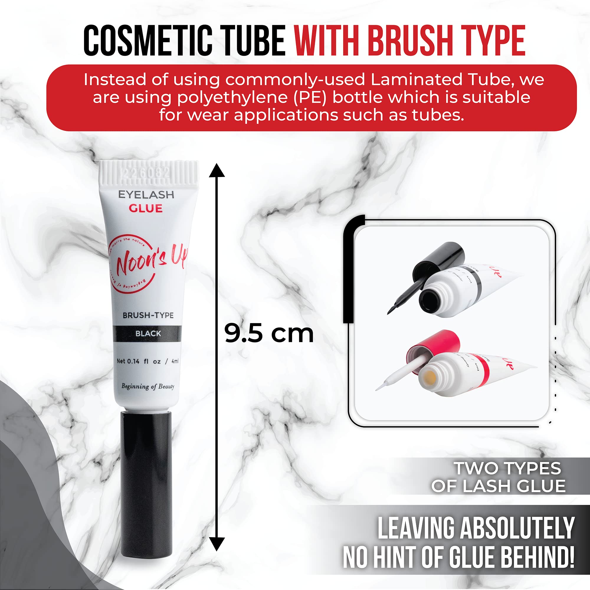 NOON'S UP Eyelash Glue (Black) - Super Strong Hold Eyelash Adhesive | Waterproof Eyelash Glue | Hypoallergenic Lash Glue for Sensitive Eyes | Black Eyelash Glue That Blends Naturally (0.14 Fl. Oz.)