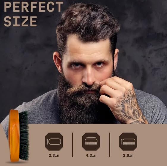 G.B.S 2 Pack Beard Travel Brush with Boar Bristles Great for Dry or Wet Beards Distributes Balm, Oil for Growth and Shine and Softness Professional Durable Camping