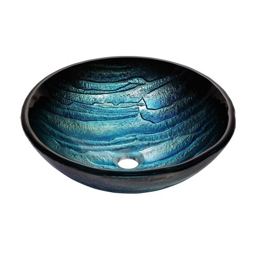 AUS Nature Series™ Blue Glass Bathroom Vessel Sink and Waterfall Faucet Combo Set with Matching Disk and Pop-Up Drain, Satin Nickel Finish