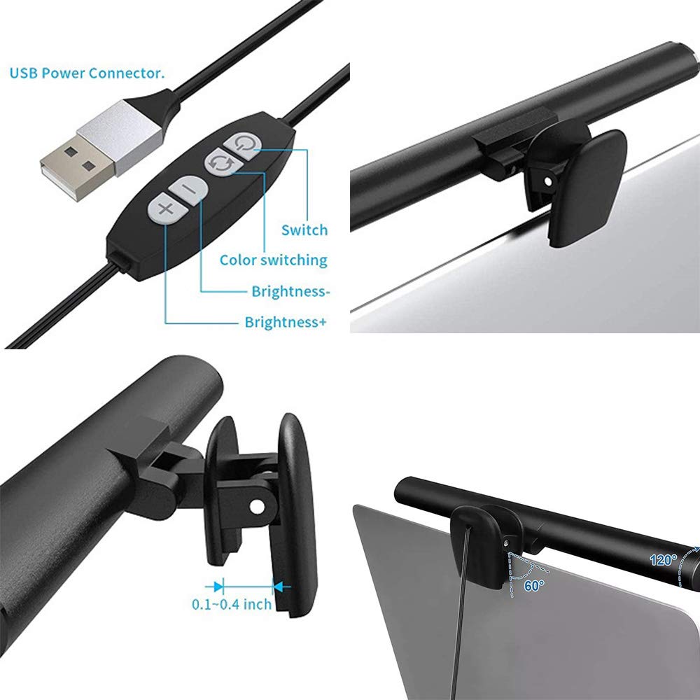 ROGBLIN Laptop Monitor Light Bar, USB E-Reading LED Task Lamp, 3 Adjustable Color Temperature, 10 Dimming Brightness Levels, No Screen Glare, Space Saving, Eye Health Care