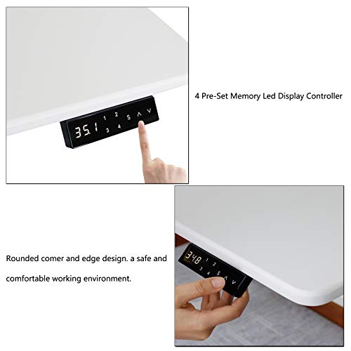UNICOO - Electric Height Adjustable Standing Desk, Electric Standing Workstation Home Office Sit Stand Up Desk with 4 Pre-Set Memory Led Display Controller (White Top/White Legs-Electric - KT1001)