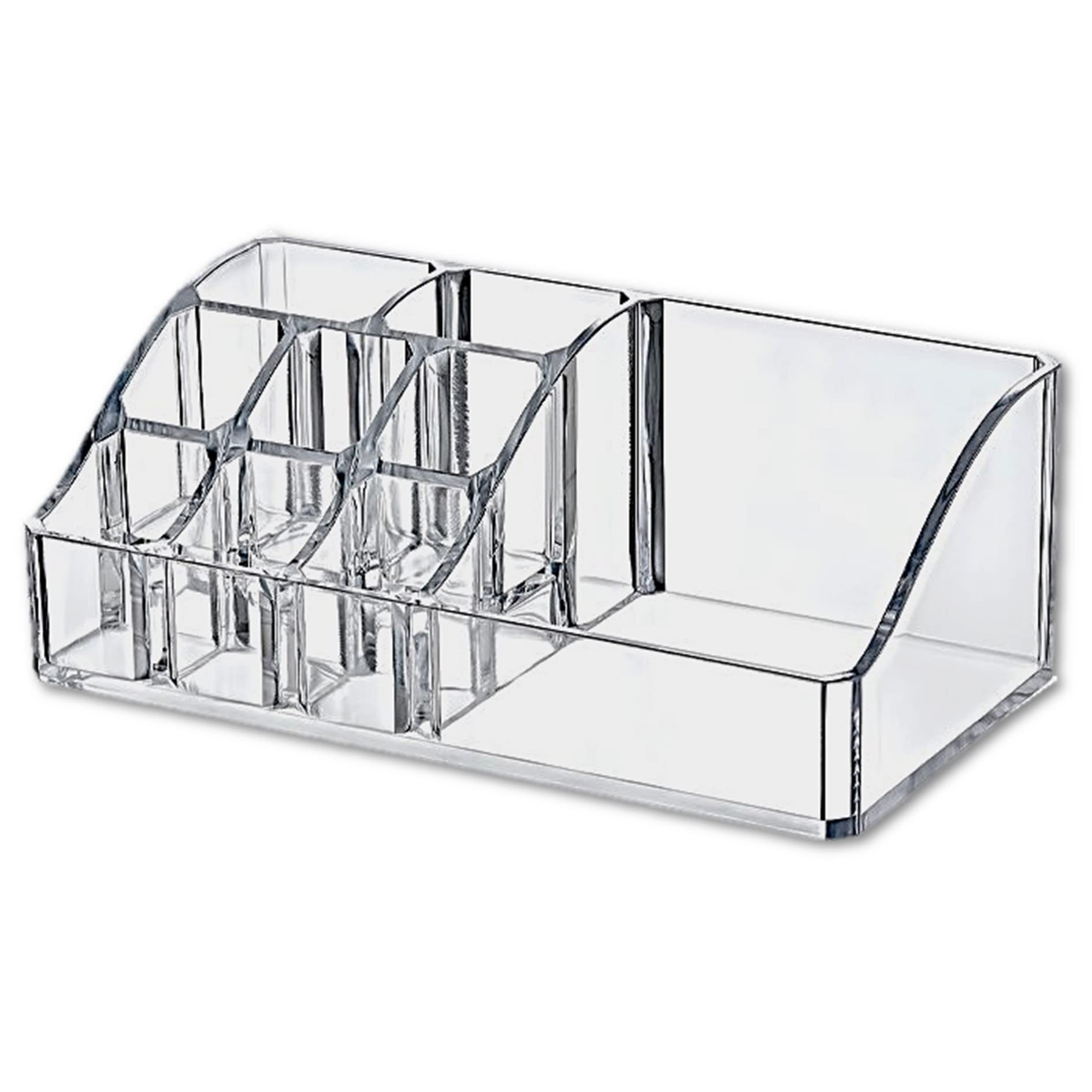 ums Makeup & Jewelry Organizer - Clear Makeup Organizer and Storage for Vanity, Acrylic Makeup Holder for Countertop with 9-Compartment, Small Cosmetic Tray for Brush and Lipstick