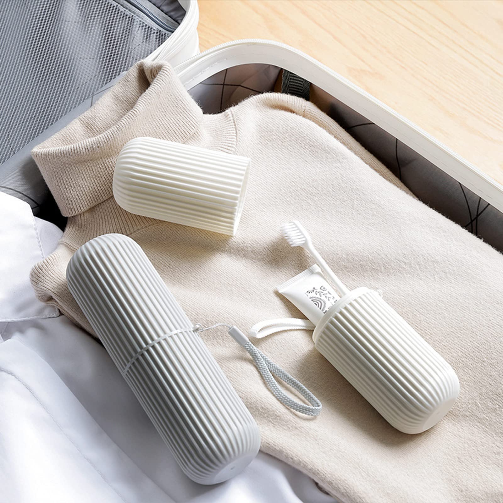 Jeopace Toothbrush Cup Portable Toothbrush Holder Multifunction Travel Cup Organizer Toothbrush Case and Carrier for Bathroom School Business Trip 2Pack