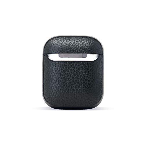 Mous - Protective Case Cover for AirPods 1st and 2nd Generation with Keychain, Wireless Charging Compatible - Genuine Leather - Black - AirPod Accessories