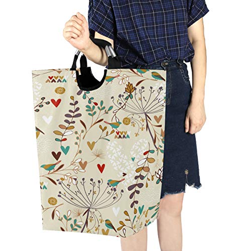 Qilmy 22.7’’ Floral Bird Waterproof Foldable Laundry Hamper, Dirty Clothes Laundry Basket, Storage Organizer for Toy Collection