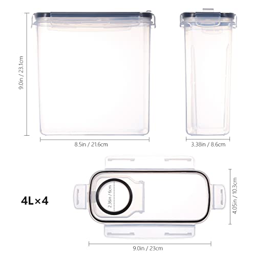 Airtight Food Storage Containers with Lids,BPA Free Plastic Cereal Containers Storage 4 Pack 135.2 fl oz,Kitchen and Pantry Organization storage for Dry Food,Cereal,Flour,Sugar,Include 24 Labels