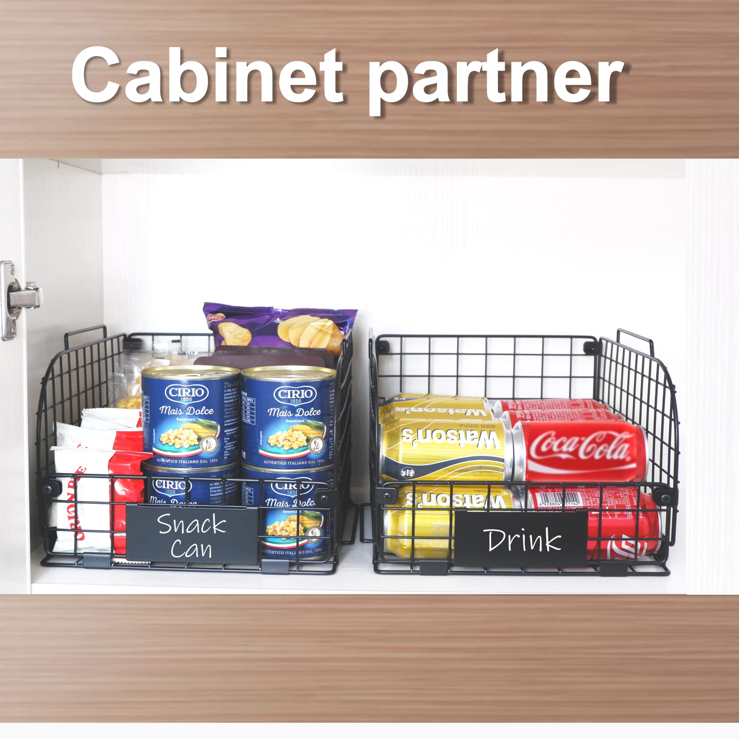 4 PACK Wire Stackable Baskets for Organizing,Fruit Basket for Kitchen,Pantry organizers and storage,12"x10.4"x7.8" Metal Baskets,Vegetable,Fruit,Snack,Onion,Potato,Can,K-Cup Organization,Black