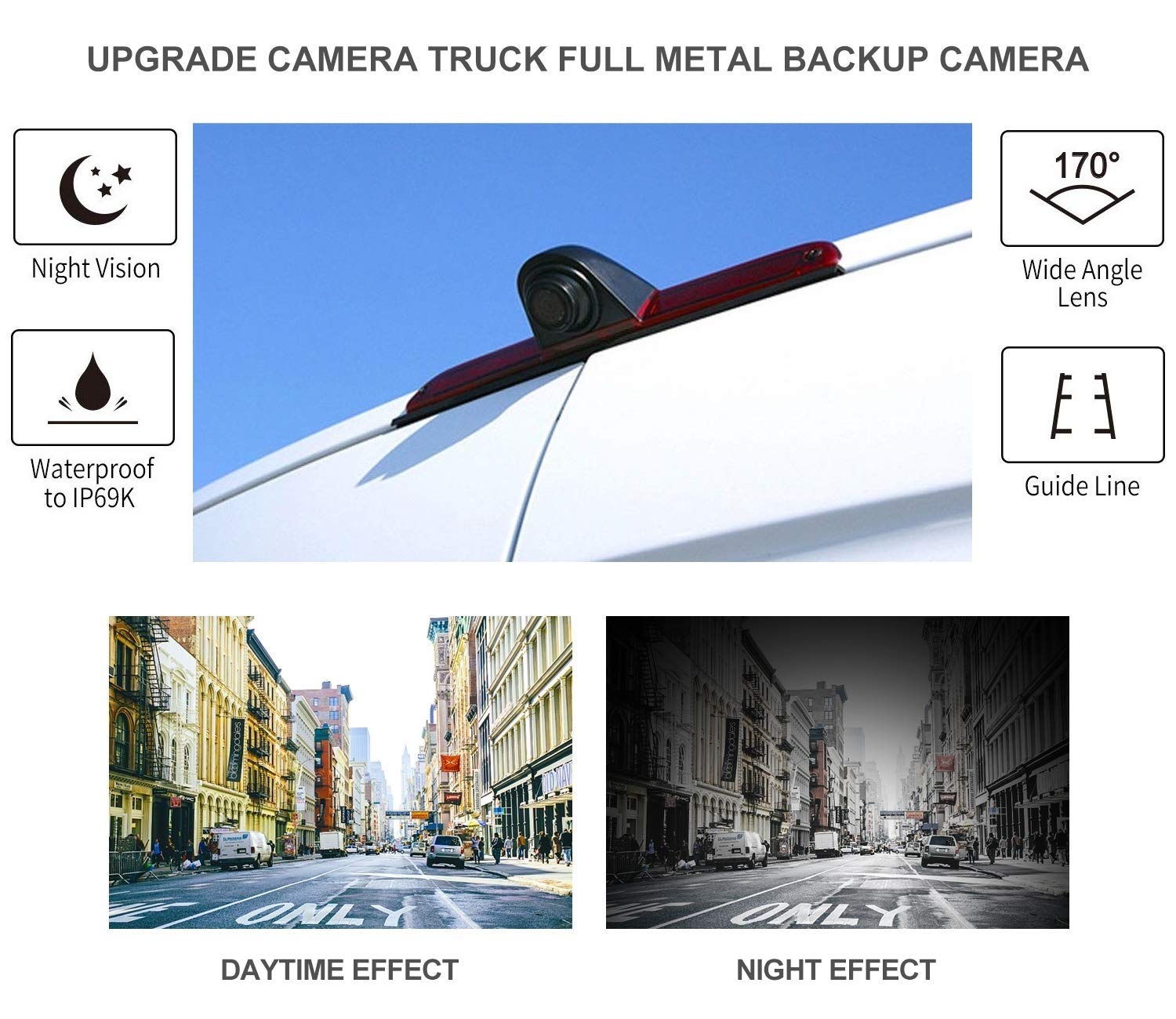 3RD Brake Light Rear View Backup Parking Reversing Camera with 7.0 Inch LCD Monitor Kits for Transporter NV 1500 2500 3500 NV Cargo Van(2012-2019)
