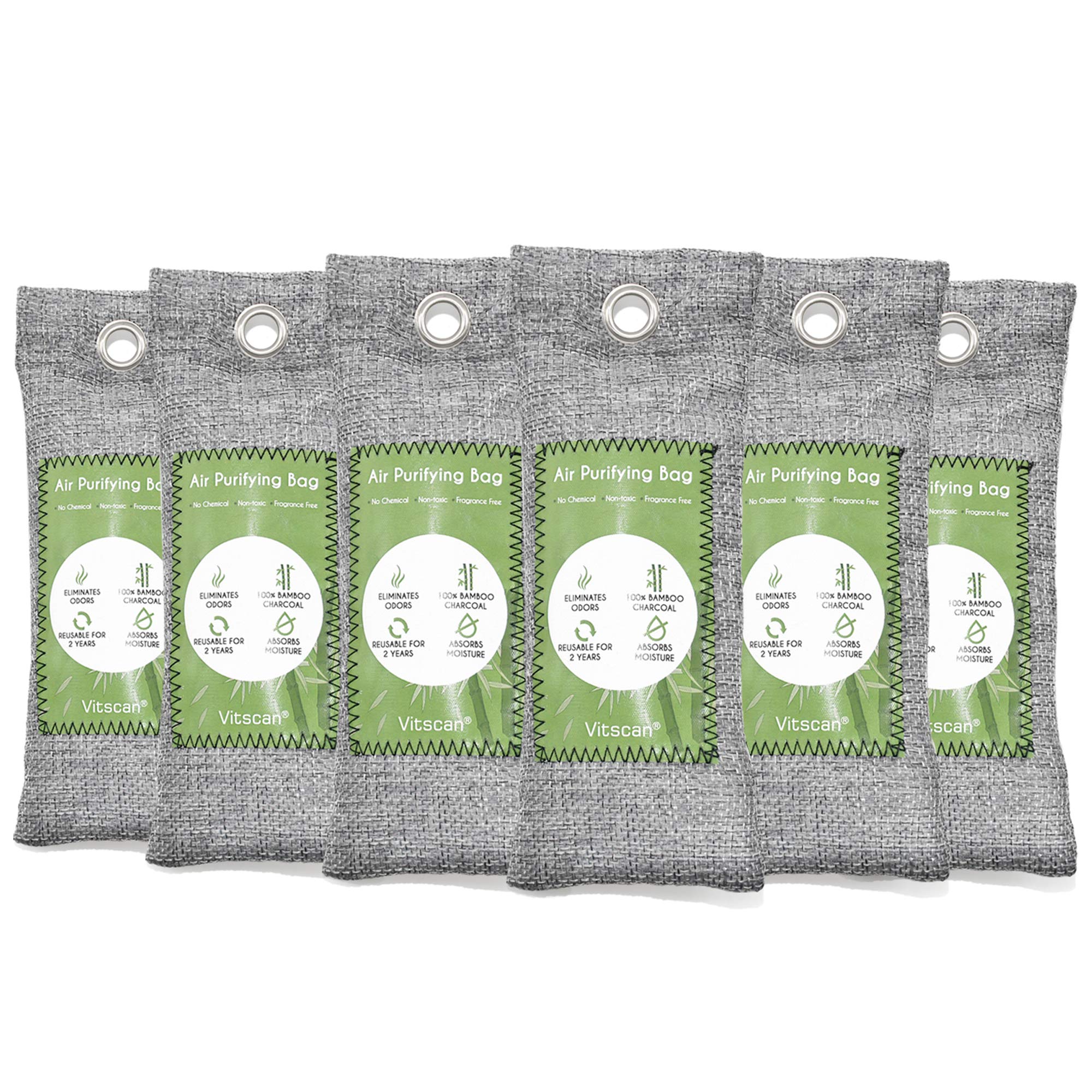 6 Pack Bamboo Charcoal Air Purifying Bag, Activated Charcoal Bags Odor Absorber, Moisture Absorber, Natural Car Air Freshener, Shoe Deodorizer, Odor Eliminators For Home, Pet, Closet