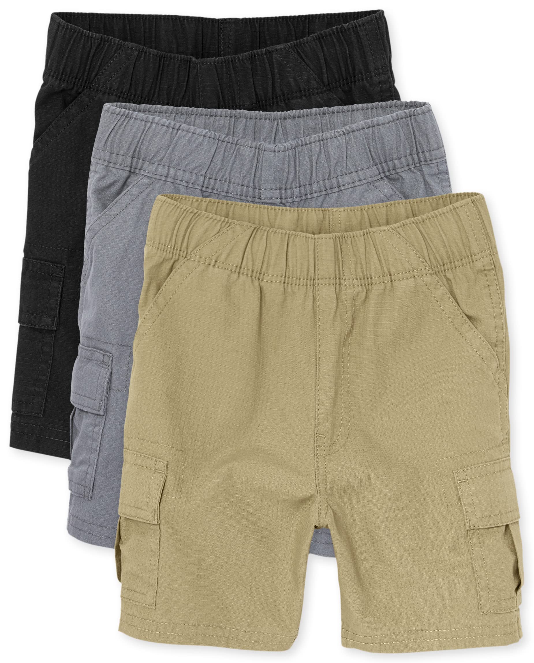 The Children's Place Baby Boys And Toddler Boys Pull on Cargo Shorts,Black/Flax/Storm 3 Pack,12-18MOS
