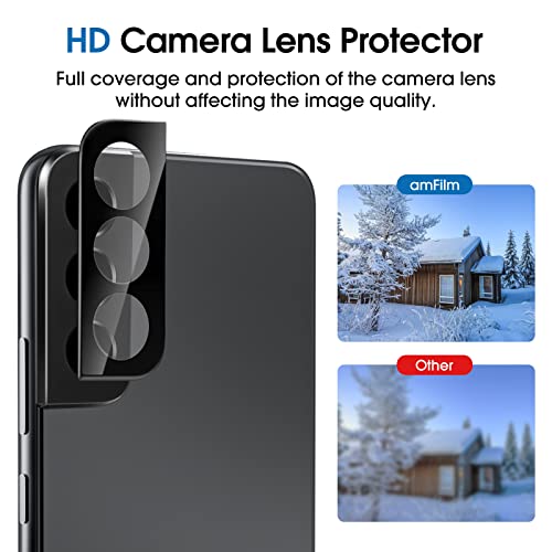 amFilm Screen Protector for Samsung Galaxy S22 5G 6.1 Inch [100% Fingerprint ID Compatible] with Tempered Glass Camera Lens Protector and Easy Installation Tray, HD Clear, Hybrid Film, 2+2 Pack