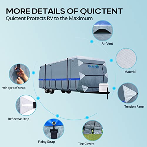 Quictent Upgraded Travel Trailer RV Cover, Extra-Thick 6-ply Camper Cover, Fits 27-30Ft Motorhome -Breathable Watertight Quick-Drying Rip-Stop Anti-UV with 2 Windproof Straps, 4 Tire Covers