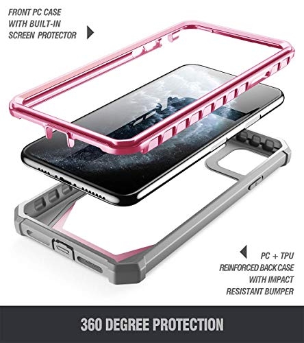 iPhone 11 Pro Max Case, Poetic Full-Body Hybrid Shockproof Ruggec Clear Bumper Cover, Built-in-Screen Protector, Guardian Series, Case for Apple iPhone 11 Pro Max (2019) 6.5 Inch, Pink/Clear