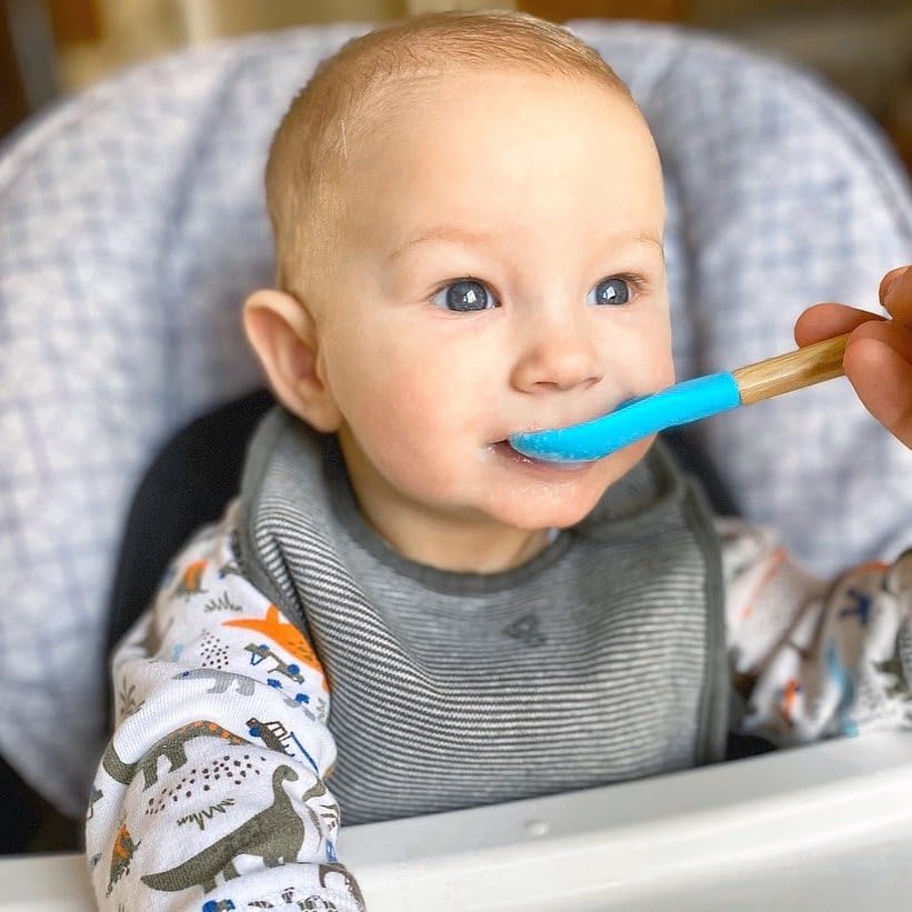 Avanchy Baby Fork Set, Bamboo and Silicone Spork Utensils, Toddler Baby Led Weaning Silverware Cutlery Flatware, Kids First Self Feeding, 2 Pack, Blue