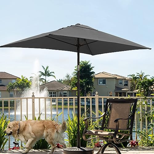 AMMSUN 6.5 x 4.5ft Rectangular Patio Umbrella Outdoor Table Umbrella Steel Pole and Fiberglass Ribs, Grey